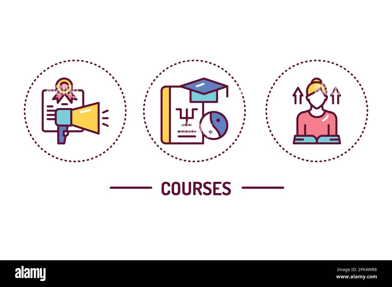 Courses color line icons concept. Outline pictograms for web page ...