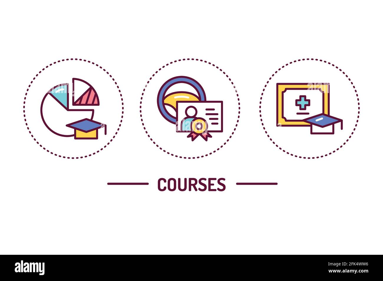 Courses color line icons concept. Outline pictograms for web page ...
