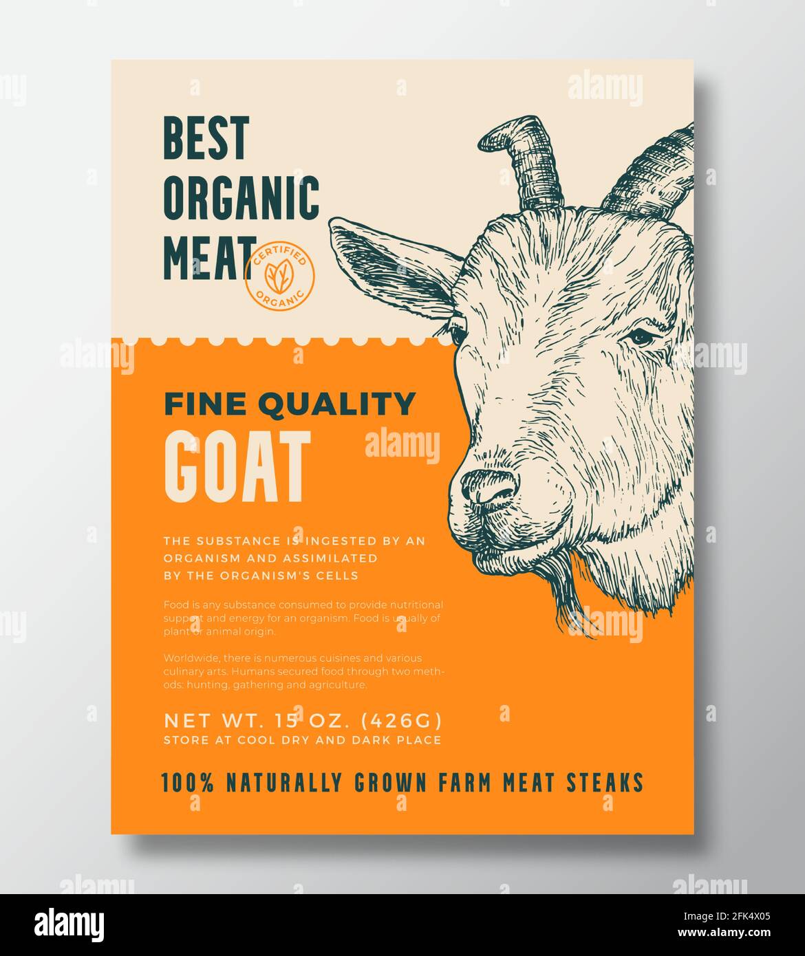 Animal Portrait Organic Meat Abstract Vector Packaging Design or Label ...