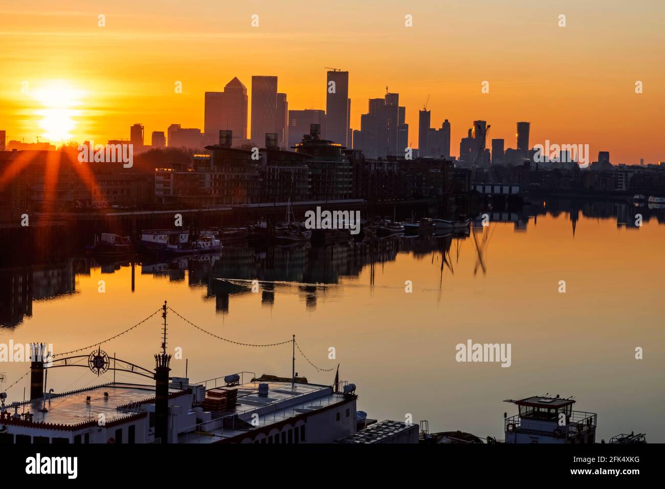 England, London, Docklands, River Thames and Canary Wharf Skyline at ...
