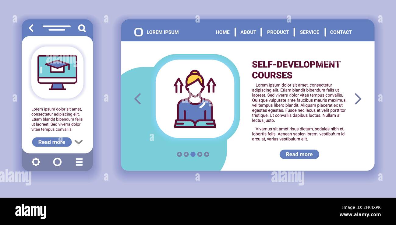 Self-development courses web banner and mobile app kit. Outline vector ...