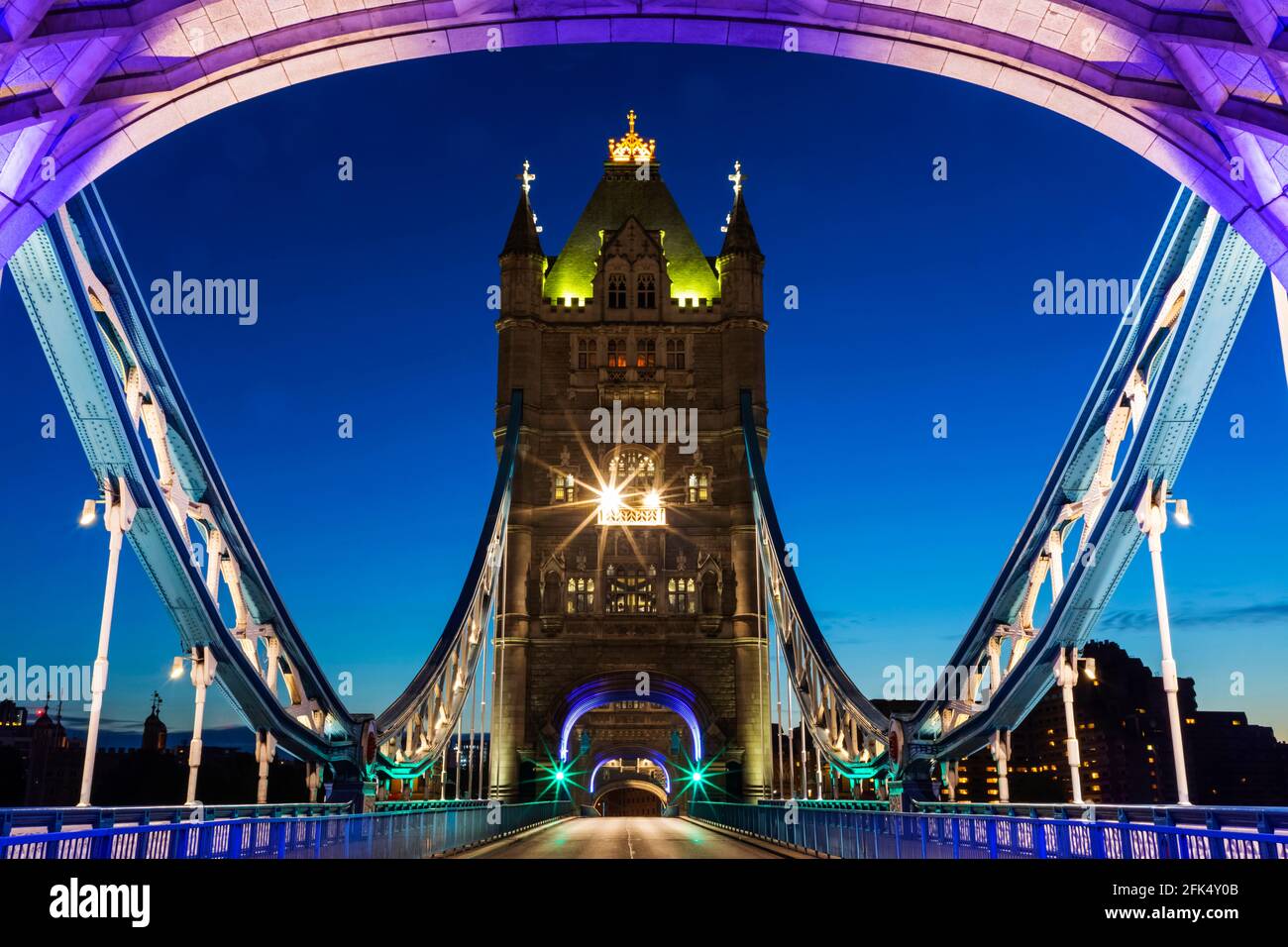 England, London, Tower Bridge with Empty Road at Night *** Local ...