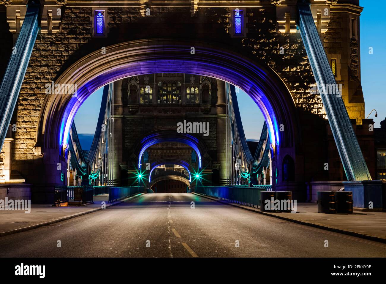England, London, Tower Bridge with Empty Road at Night *** Local ...