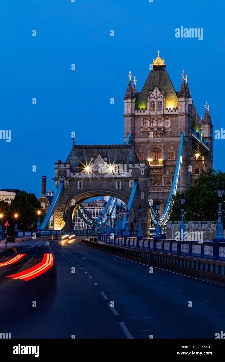 England, London, Tower Bridge with Empty Road at Night *** Local ...