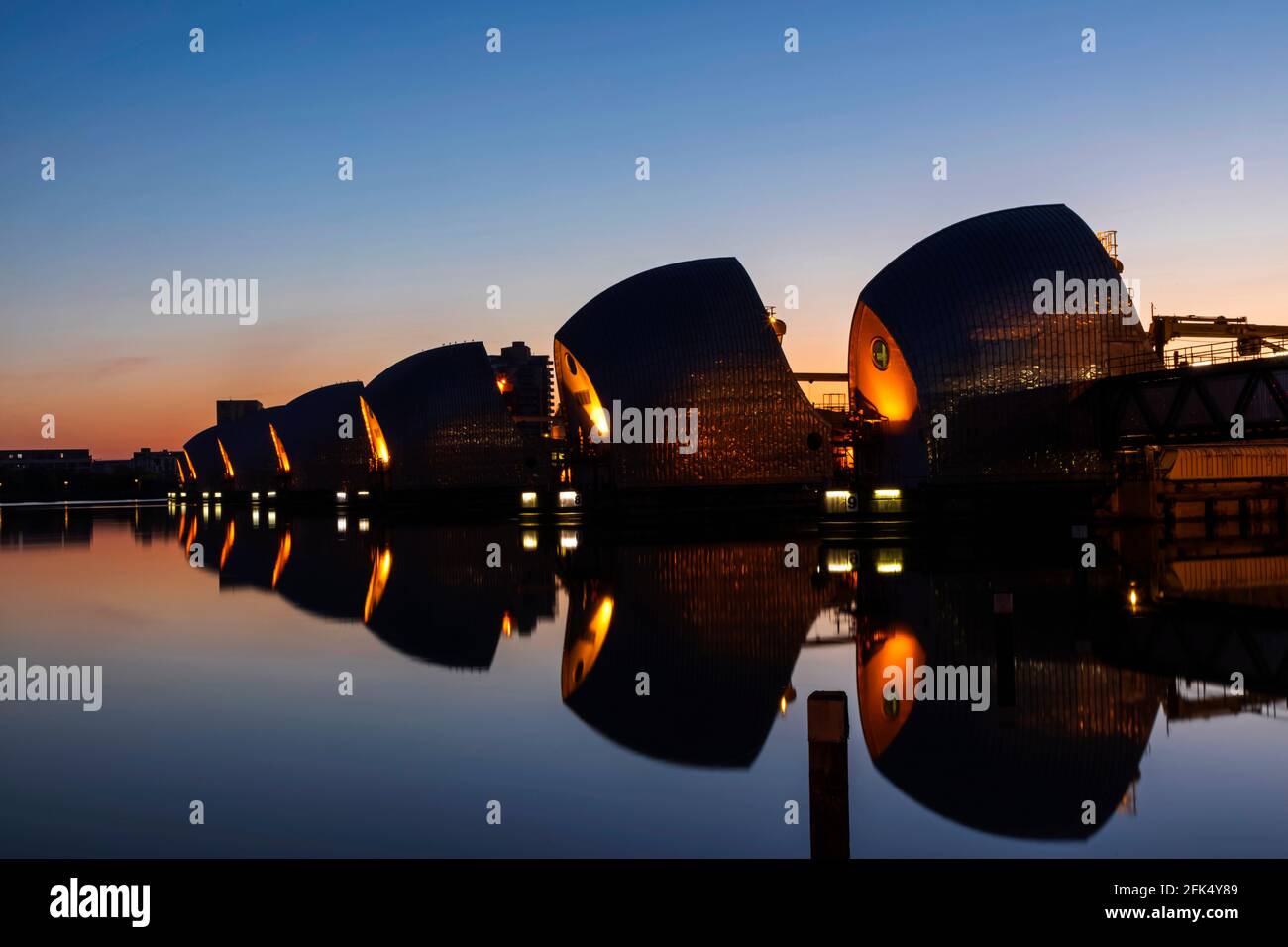 England, London, Greenwich, The Thames Barrier and River Thames at ...