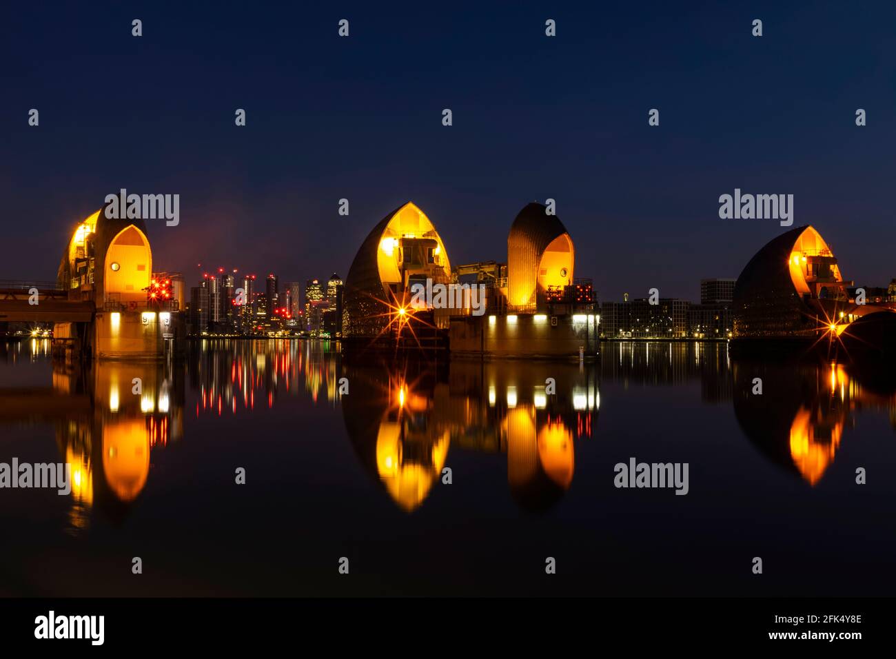 England, London, Greenwich, The Thames Barrier and River Thames at ...