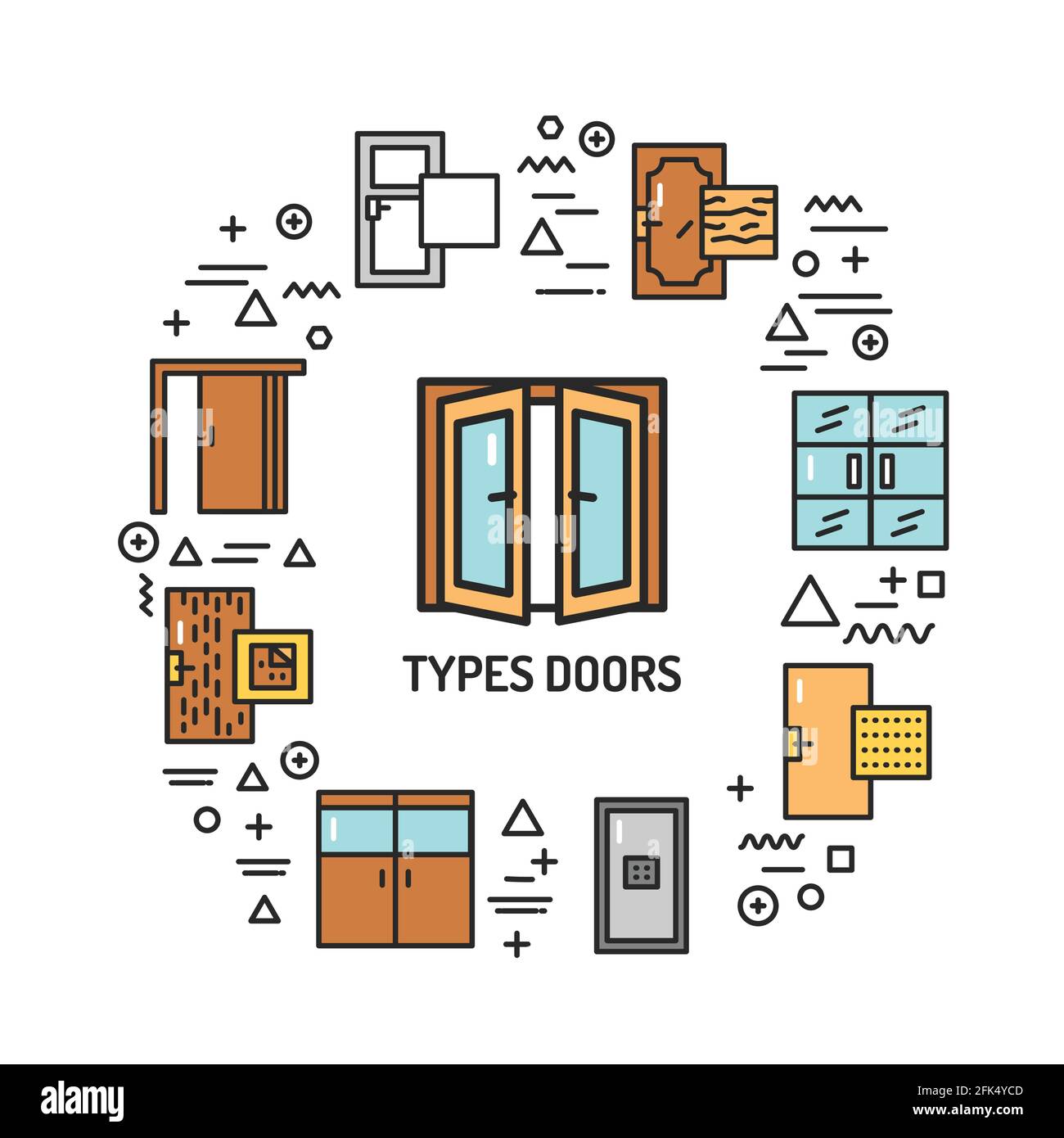 Types doors web banner. Infographics with linear icons on white ...