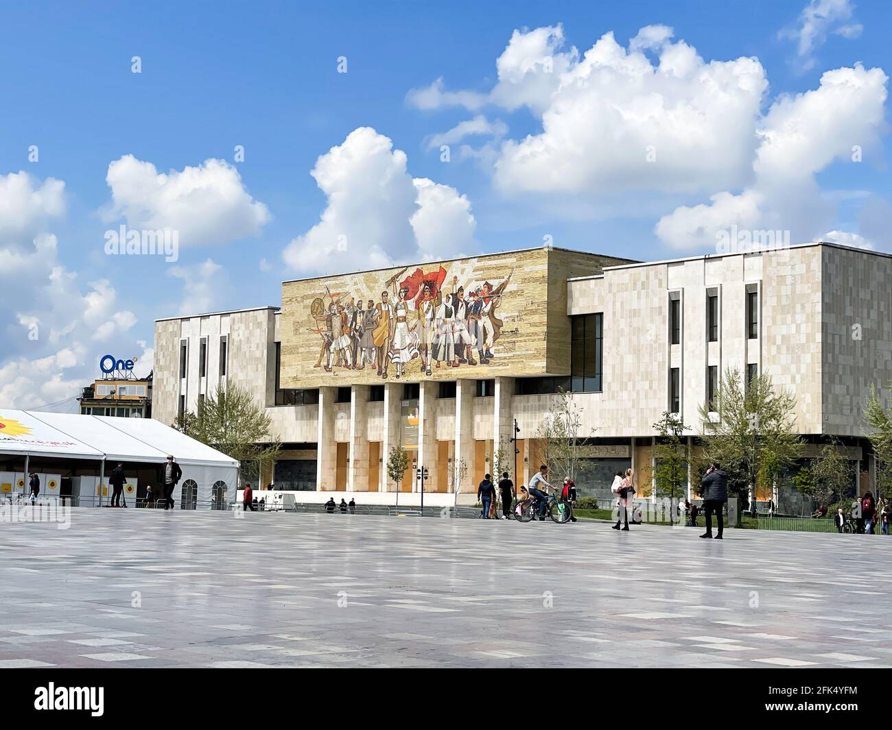 The Skanderbeg Square is the main plaza in the center of Tirana Stock ...