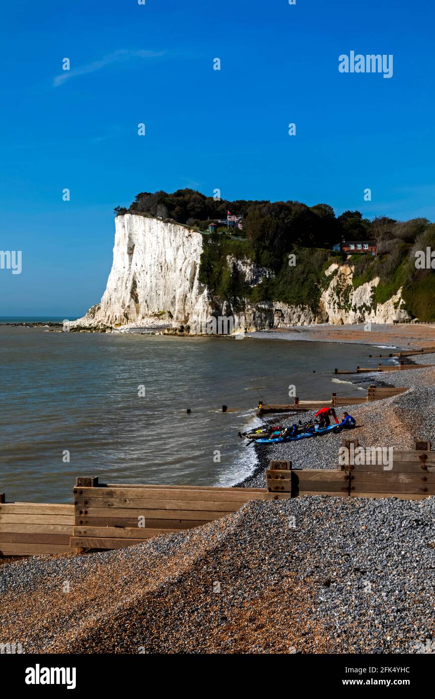England, Kent, Dover, St.Margaret's Bay, The Beach and The White Cliffs ...