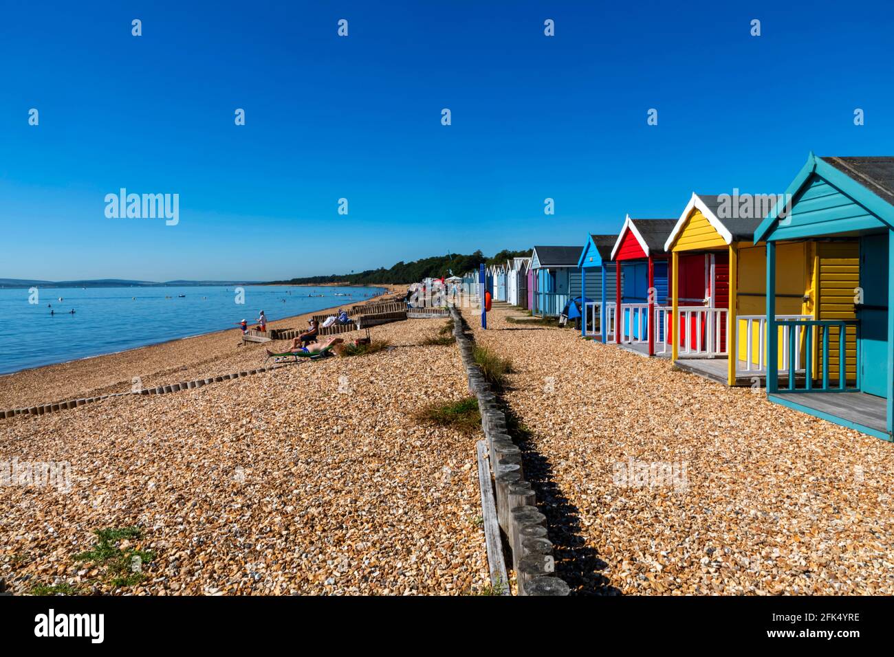 England, Hampshire, New Forest, Calshot, Calshot Beach, Colourful Beach ...