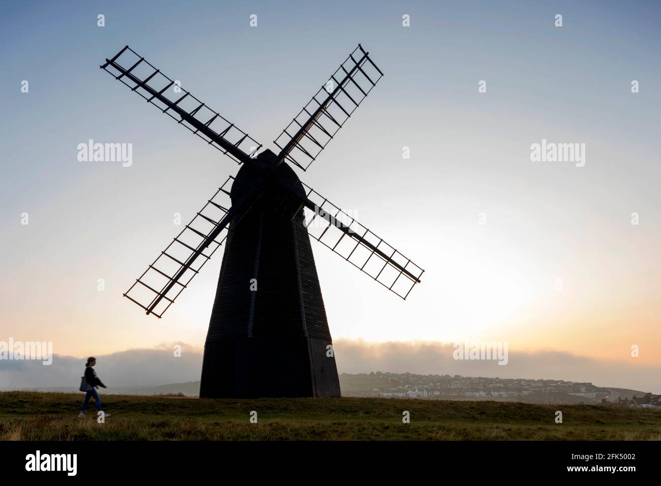 England, West Sussex, Brighton, Rottingdean, Silhouette of Rottingdean ...