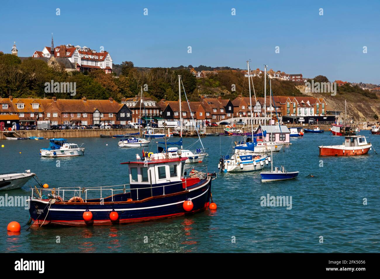 England, Kent, Folkestone, Folkestone Harbour and Waterfront Skyline ...