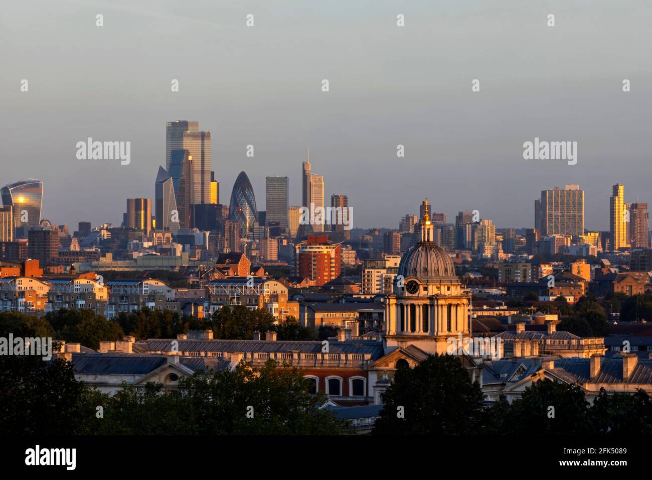 England, London, Greenwich, View of London City Skyline from Greenwich ...