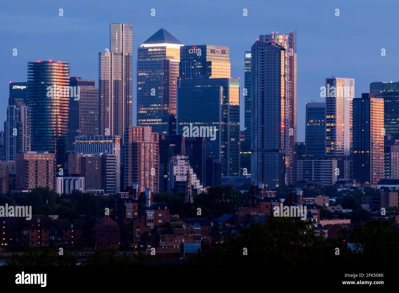 England, London, Greenwich, View of Docklands Skyline from Greenwich ...