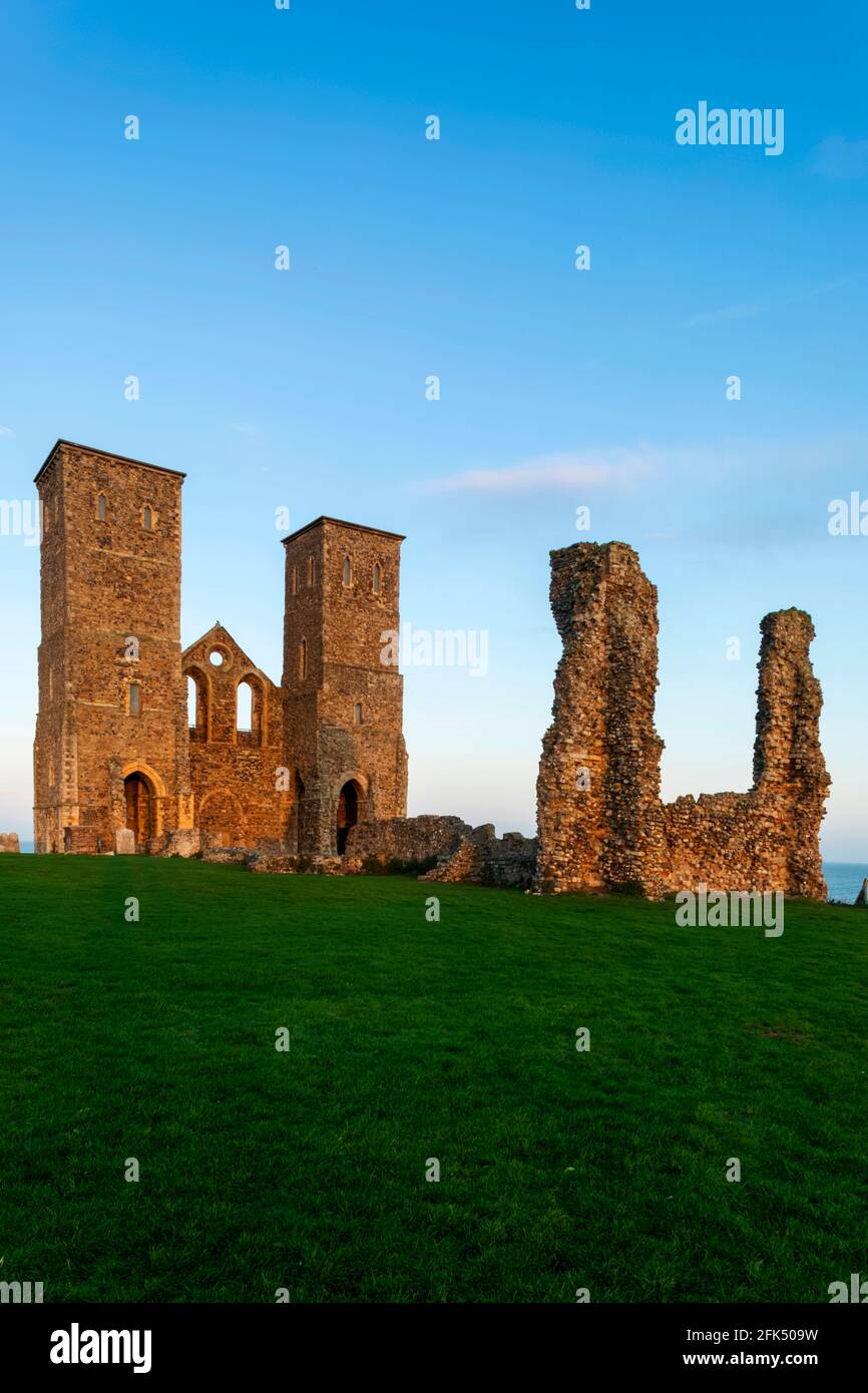 England, Kent, Herne Bay, Reculver Towers and Roman Ruins of Roman Fort ...