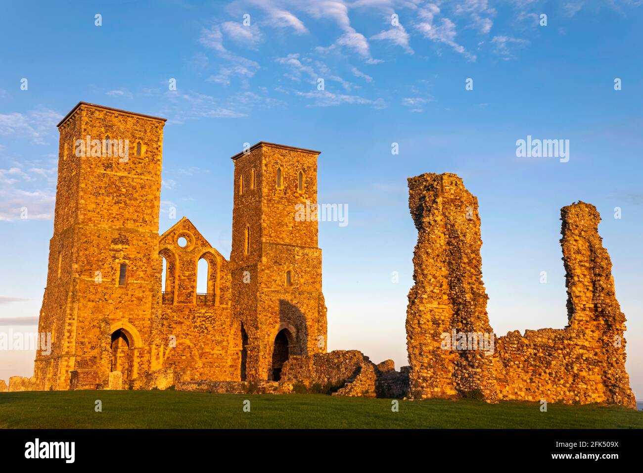 England, Kent, Herne Bay, Reculver Towers and Roman Ruins of Roman Fort ...
