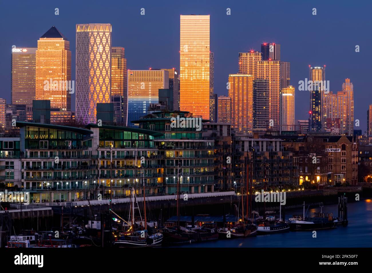England, London, Docklands, River Thames and Canary Wharf Skyline at ...