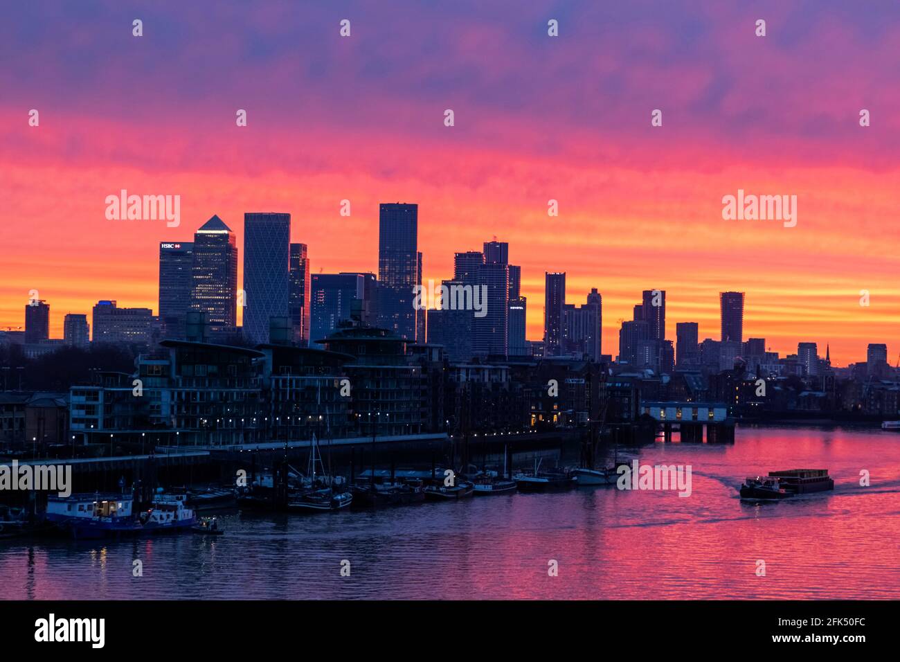 England, London, Docklands, River Thames and Canary Wharf Skyline at ...