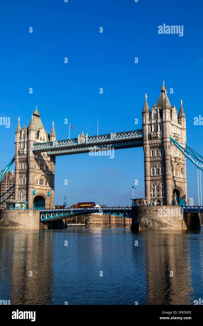 England, London, Tower Bridge and Reflection in River Thames *** Local ...