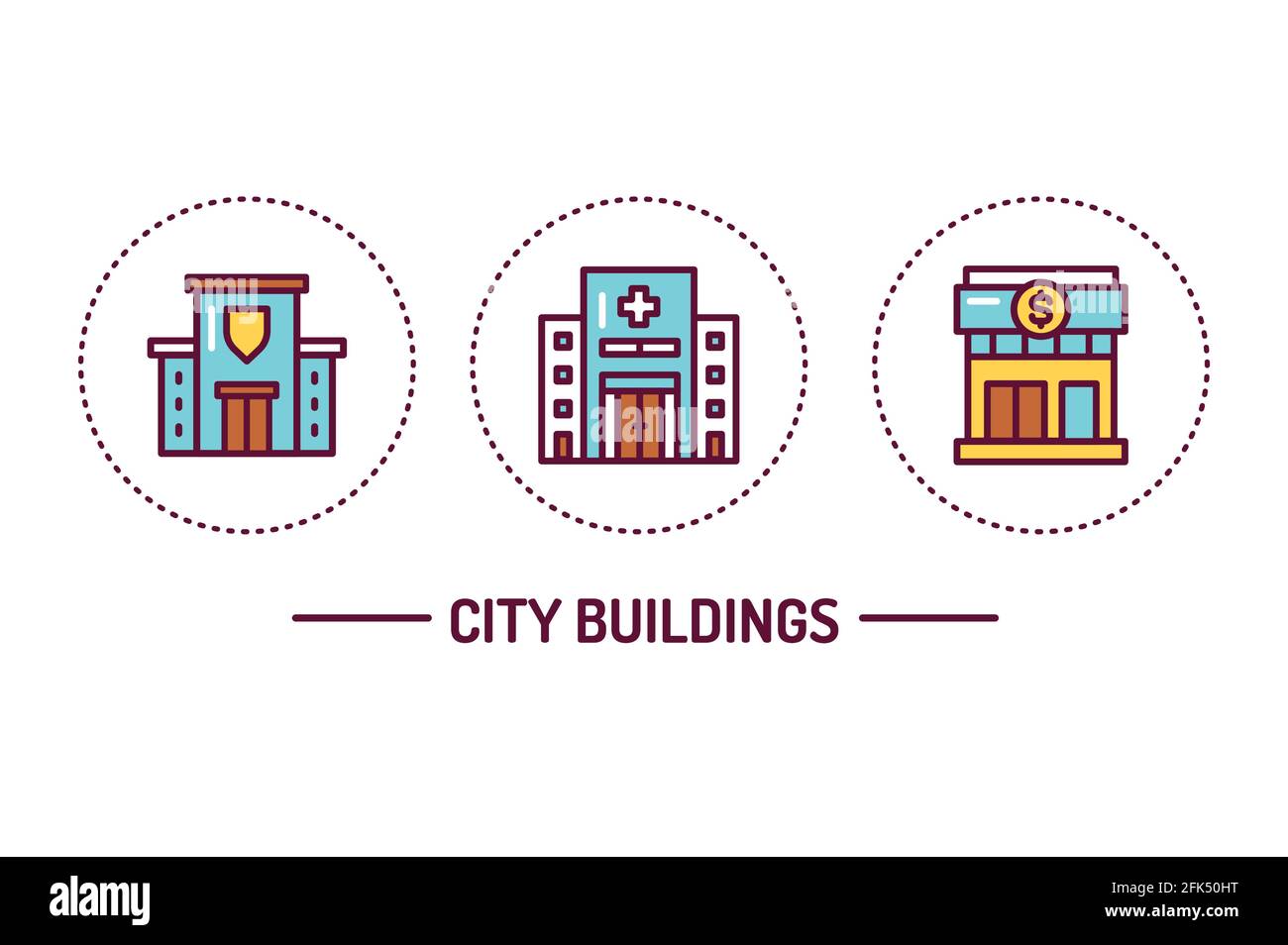 City buildings color line icons concept. Isolated vector element ...