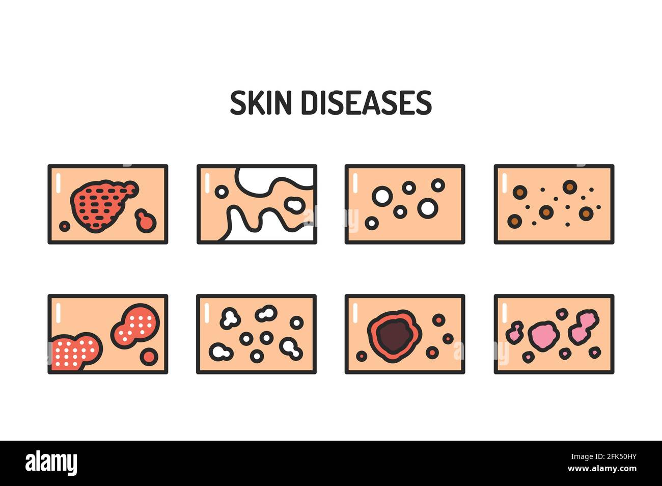 Skin Diseases Color Line Icons Set Isolated Vector Element Outline