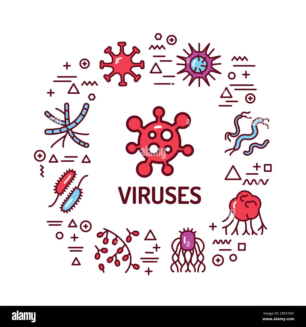 Viruses web banner. Infographics with linear icons on white background ...
