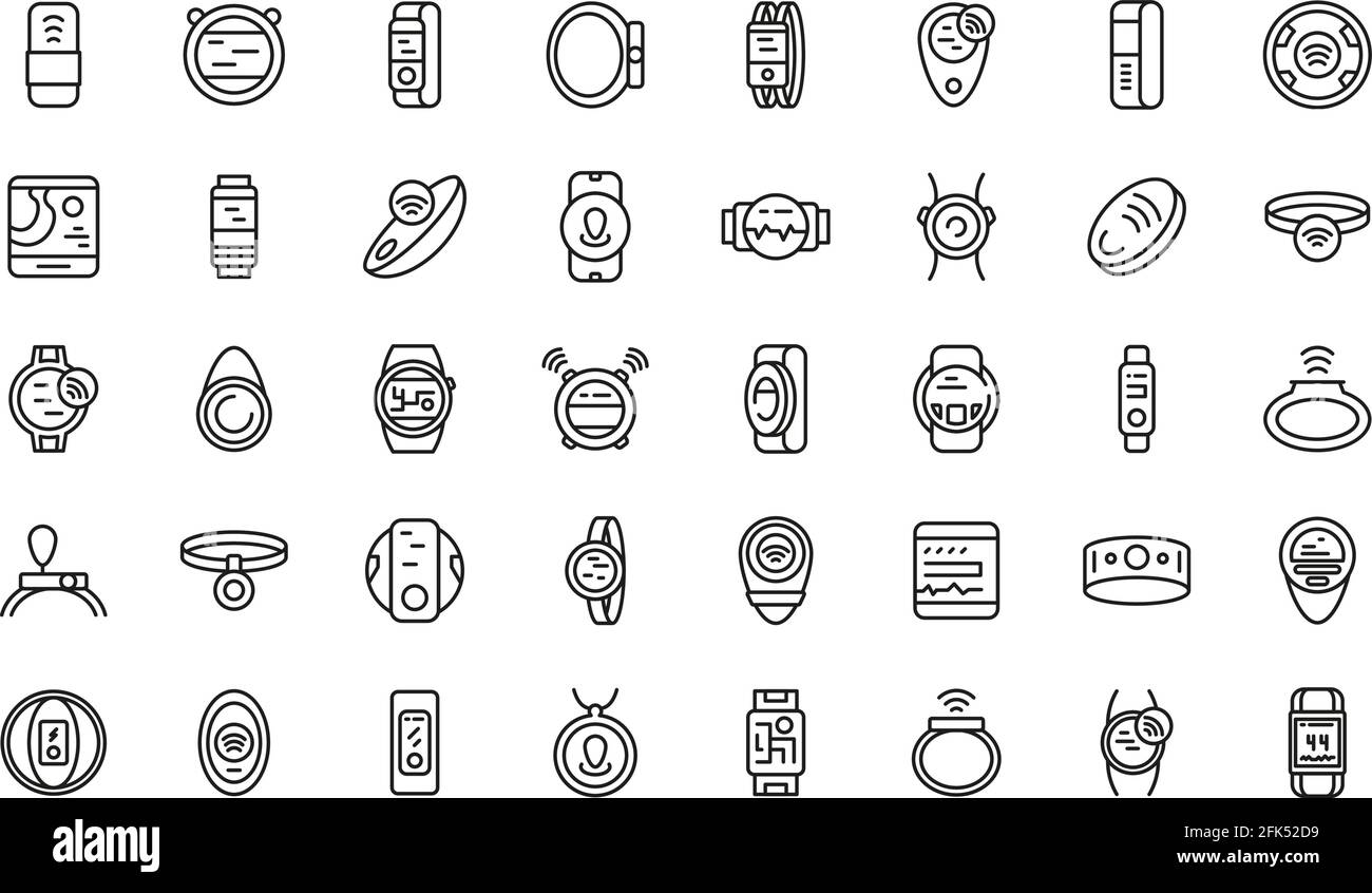 Wearable tracker icons set. Outline set of wearable tracker vector ...