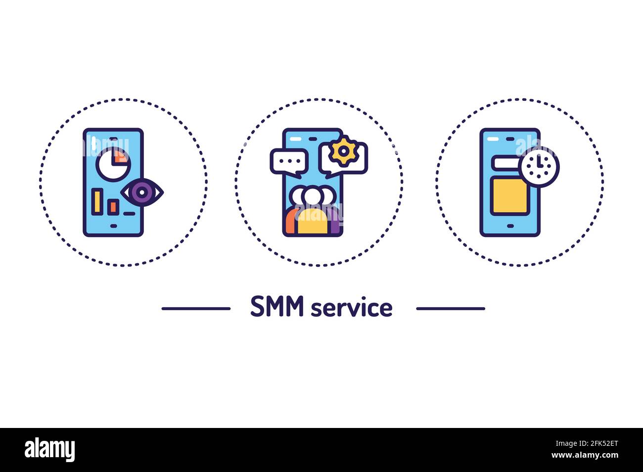 SMM service line color icons concept. Isolated vector element Stock ...