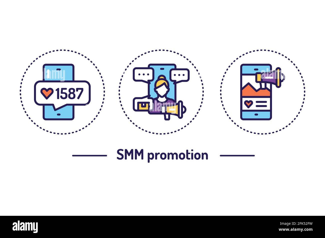 SMM promotion line color icons concept. Isolated vector element Stock ...
