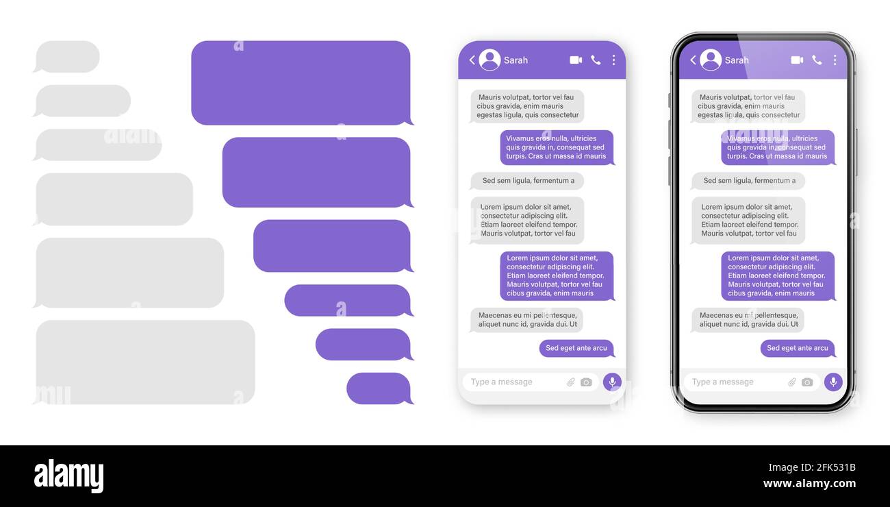 Realistic smartphone with messaging app. Blank SMS text frame ...