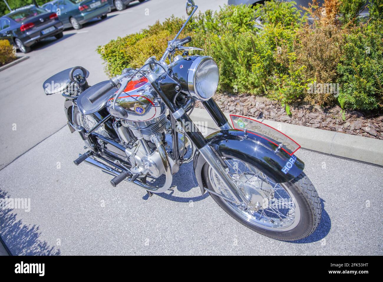 Selective focus shot of a motorcycle parked outdoors Stock Photo - Alamy