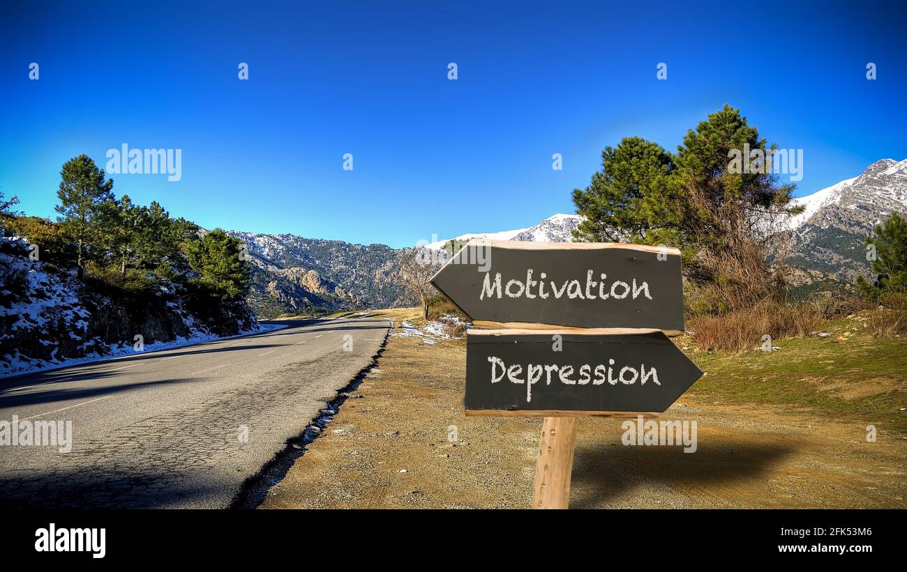 Street Sign the DIrection Way to Motivation versus Depression Stock ...