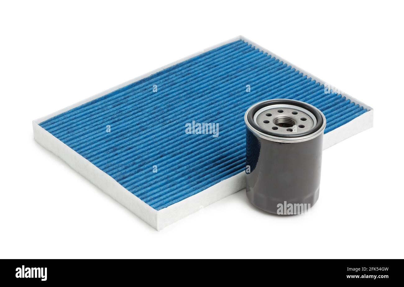 Closeup new car oil air filters isolated on white background. Auto ...