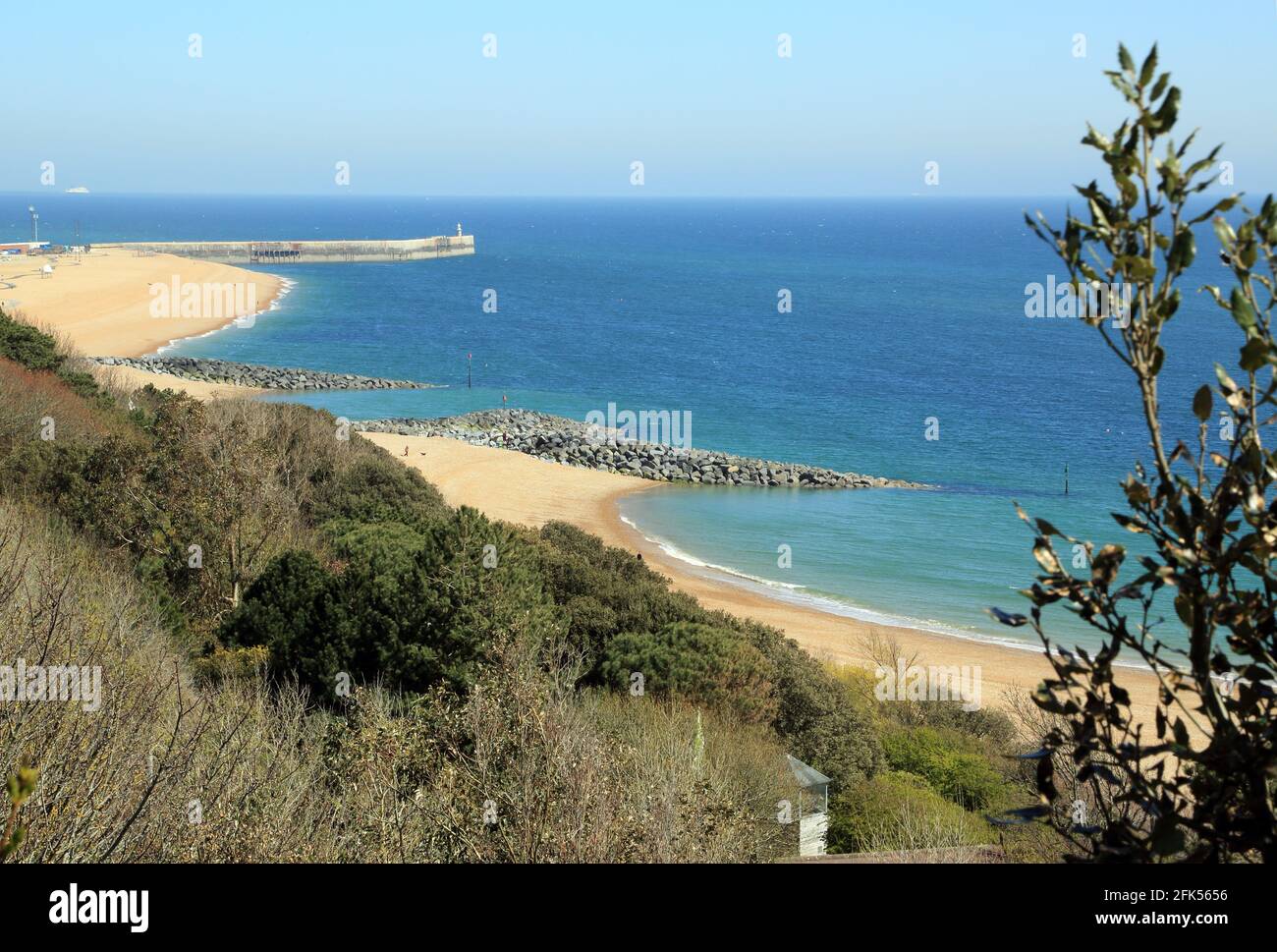 View from the West Cliff out over beach and The English Channel ...
