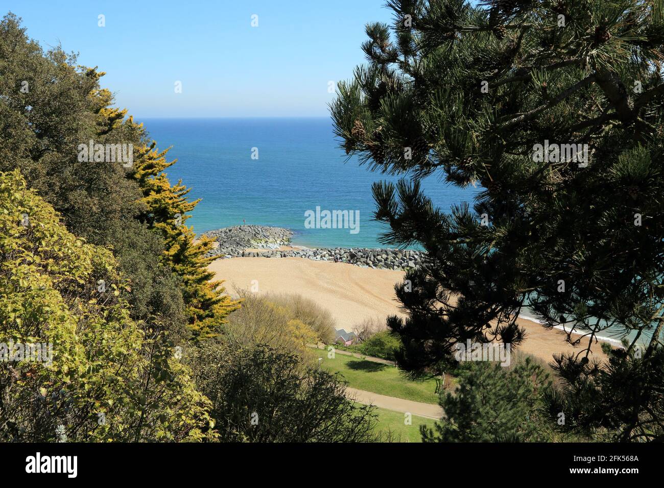 View of beach and English Channel from The Lees, Folkestone, Kent ...