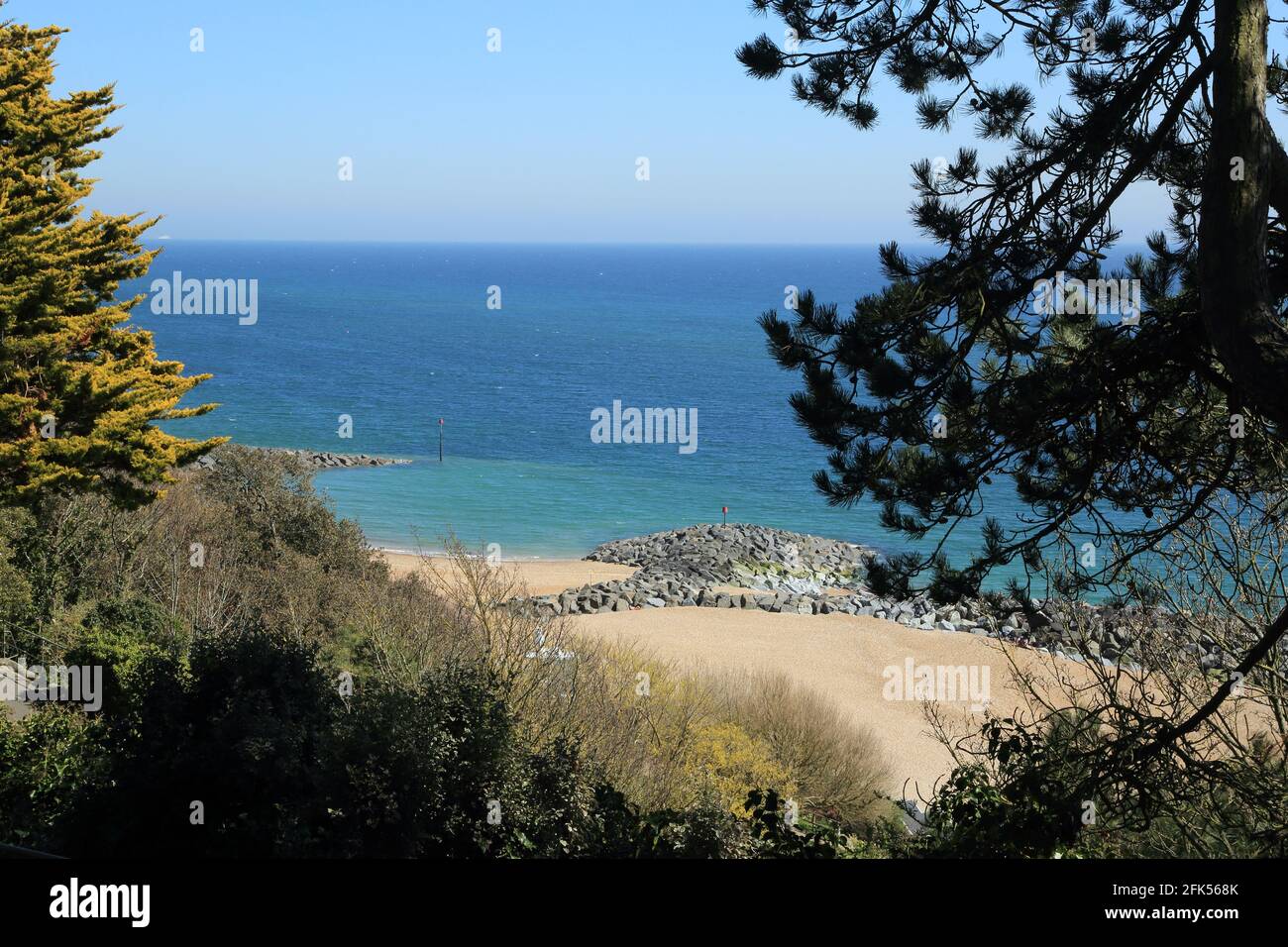 View of beach and English Channel from The Lees, Folkestone, Kent ...