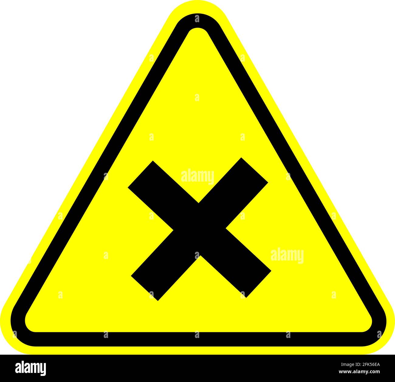Black cross in yellow triangle warning road signs vector illustration ...