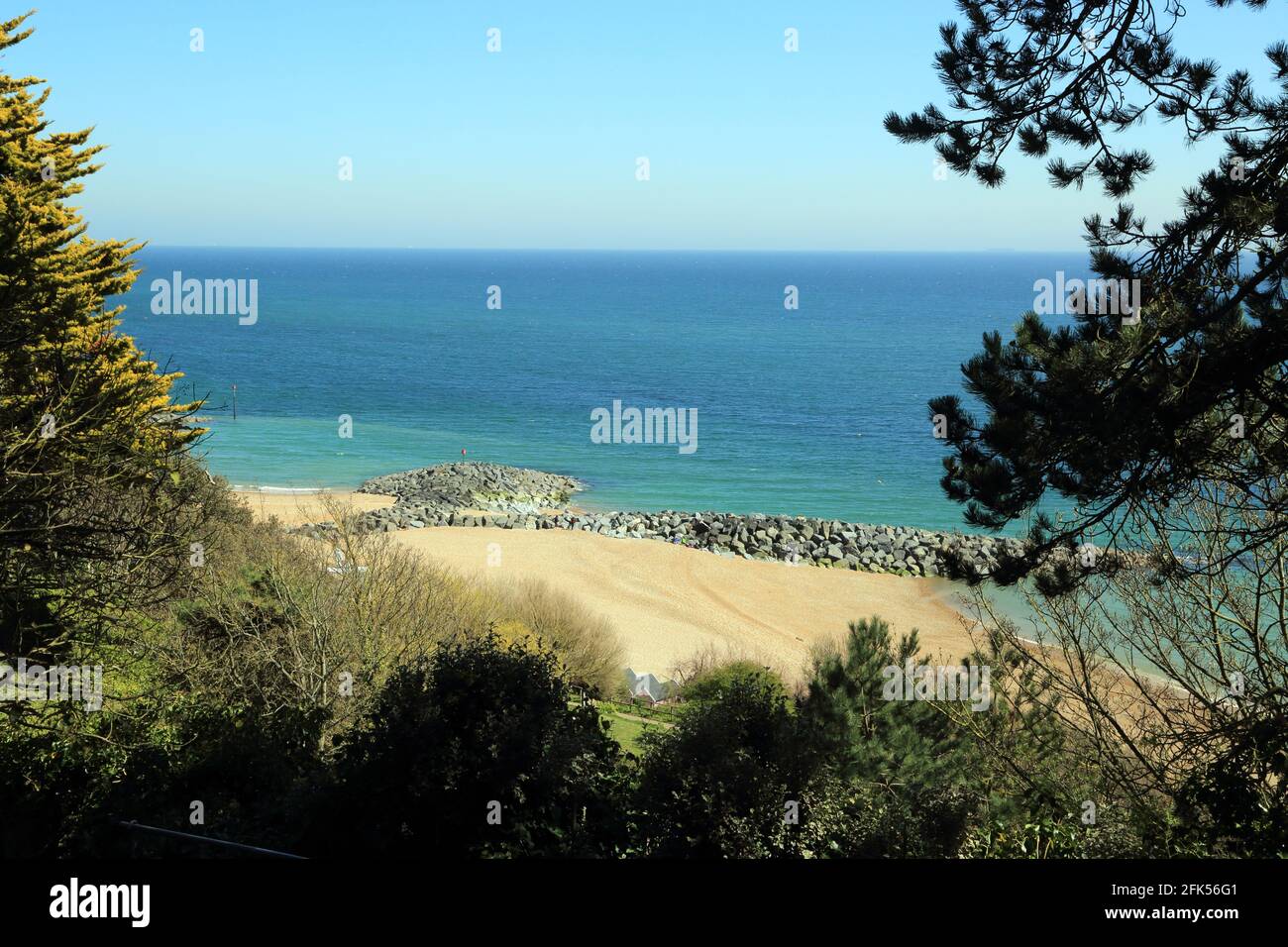 View of beach and English Channel from Lees Cliff, Folkestone, Kent ...