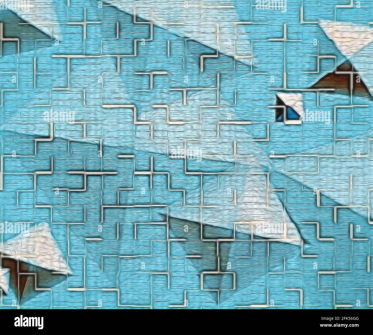 3D picture. Abstract background. Isometric shapes. Cube on a light blue ...