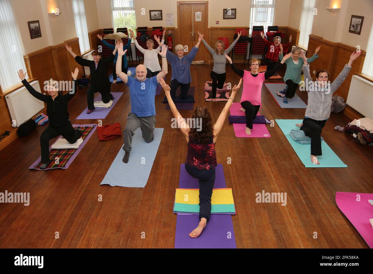 Yoga tuition at Symington village hall with Alison Hughes Stock Photo ...