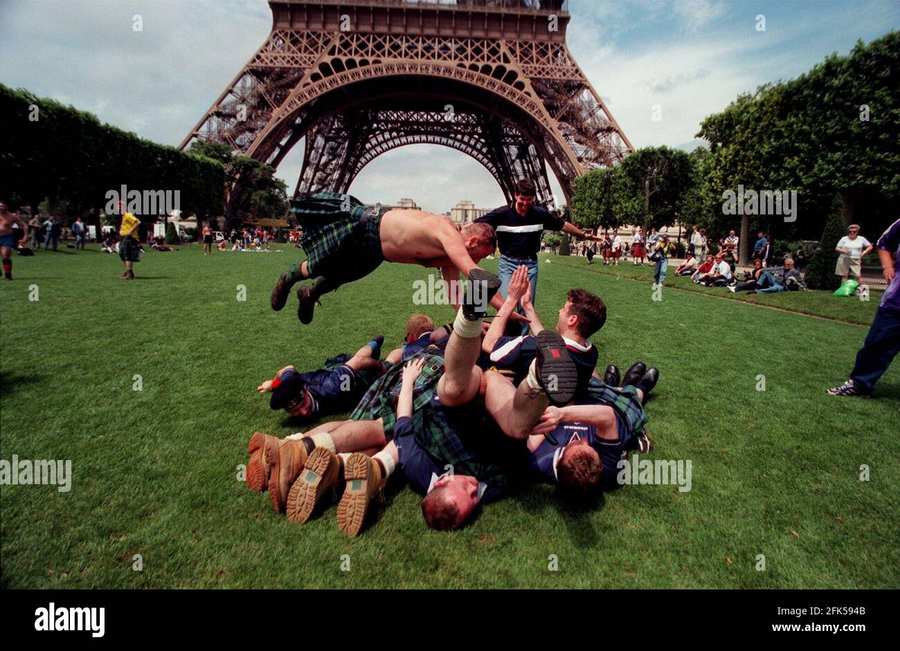 Scotland supporters celebrate scoring during June 1998 football match ...