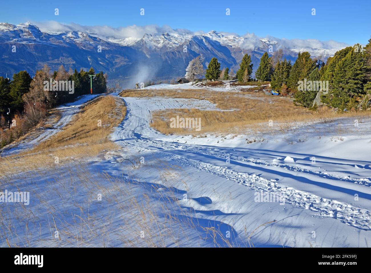 The Bernese Alps seen from the resort of Thyon with the first snows on ...