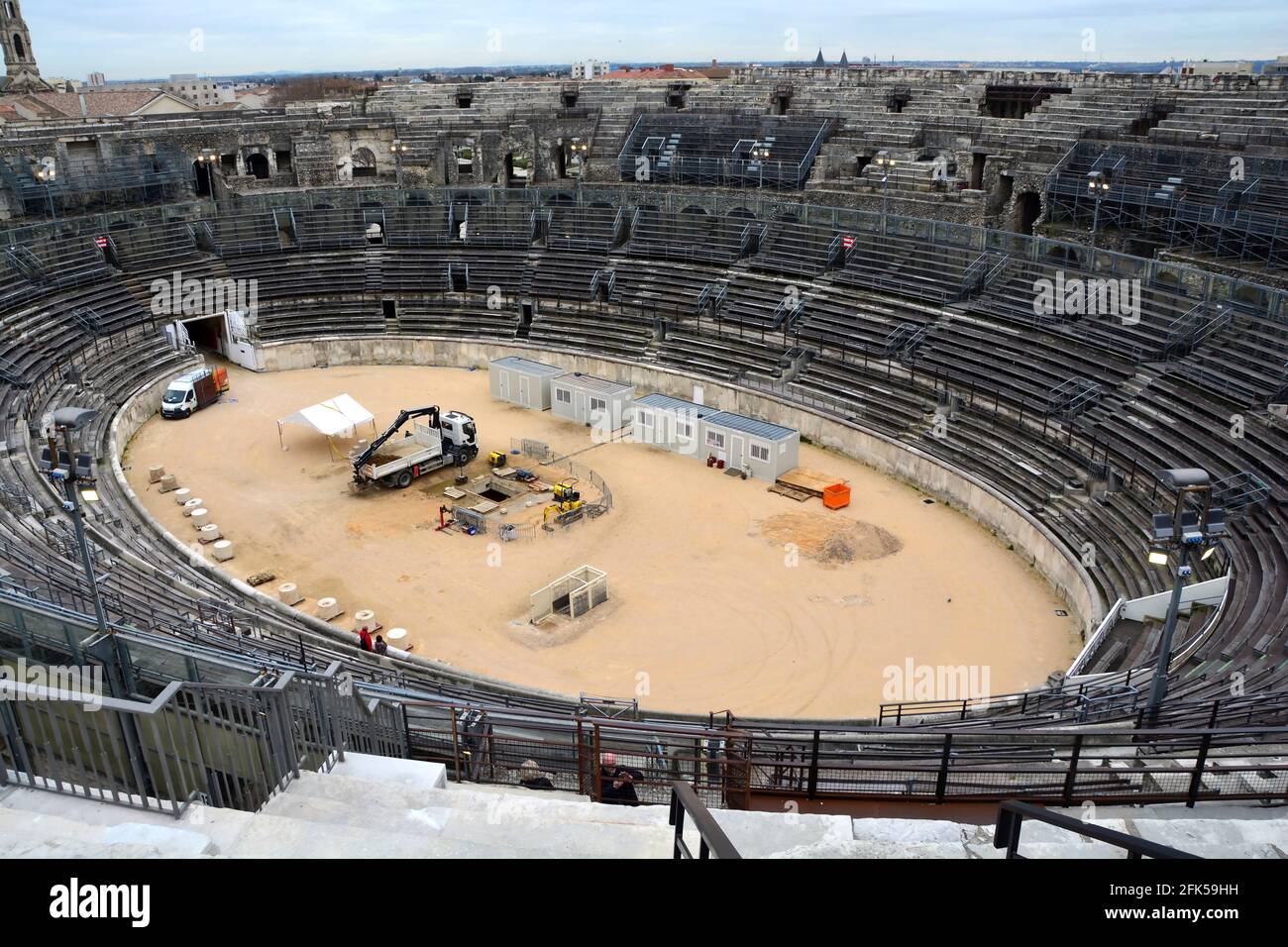 Excavations under an ancient Roman Amphitheatre at Nimes in the South ...