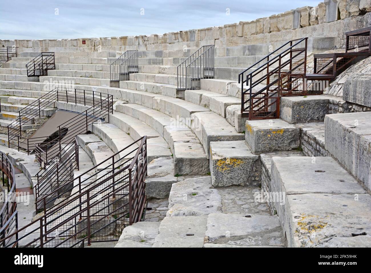 Inside an ancient Roman Amphitheatre at Nimes in the South of France ...