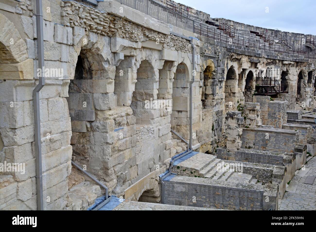 Inside an ancient Roman Amphitheatre at Nimes in the South of France ...