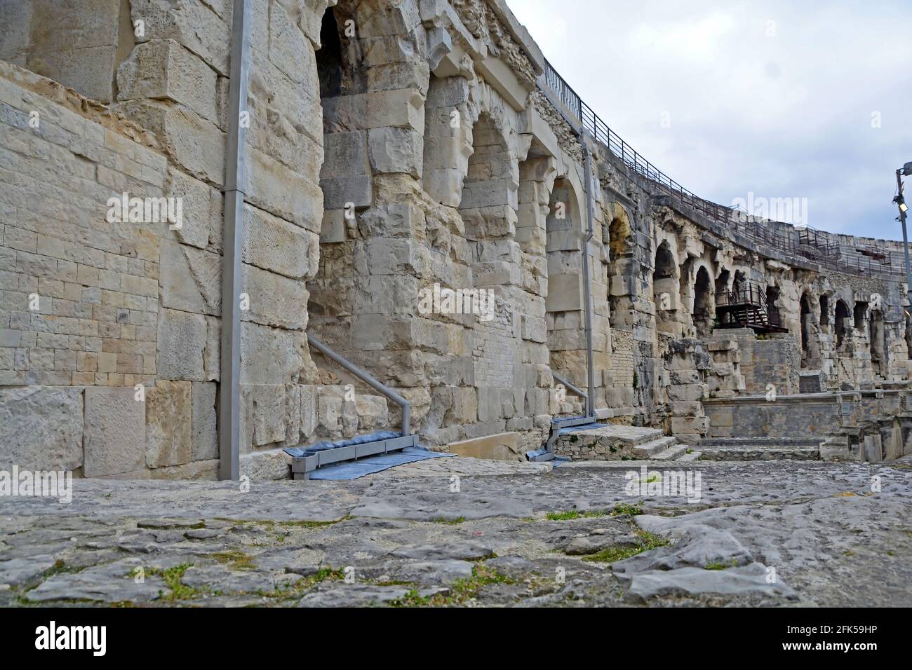 Inside an ancient Roman Amphitheatre at Nimes in the South of France ...
