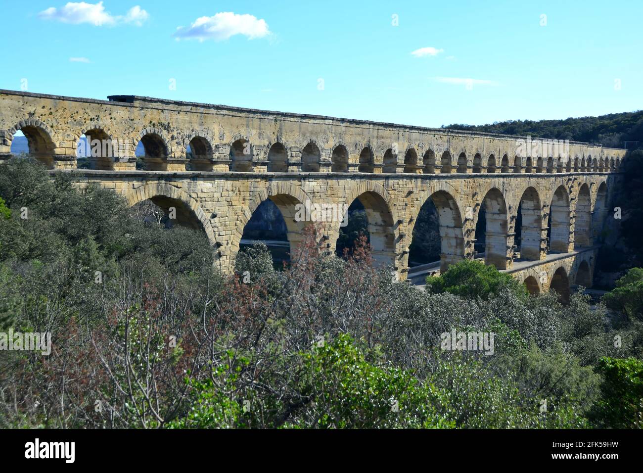 The Ancient Roman Pont du Gard aqueduct and viaduct bridge, the highest ...