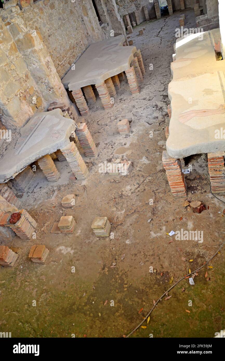 Ancient Roman under floor central heating called hypocaust heating. In ...