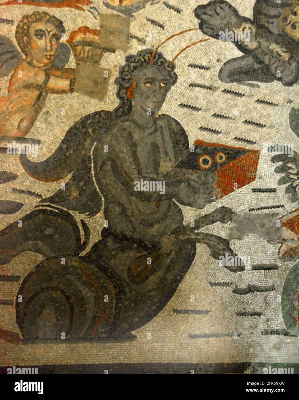 An ancient roman mosaic of an Icthyocentaur or a sea centaur. A form of ...