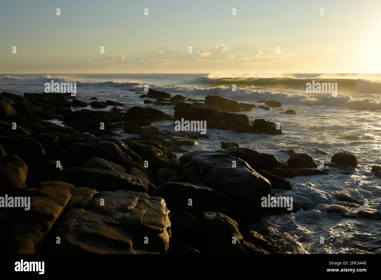 Landscape, beautiful wave, golden hour atmosphere, Umhlanga Rocks beach ...